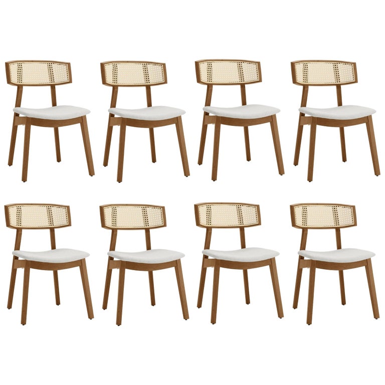 Contemporary Rattan Dining Chair Set of 8, Walnut/Cream Linen at ...
