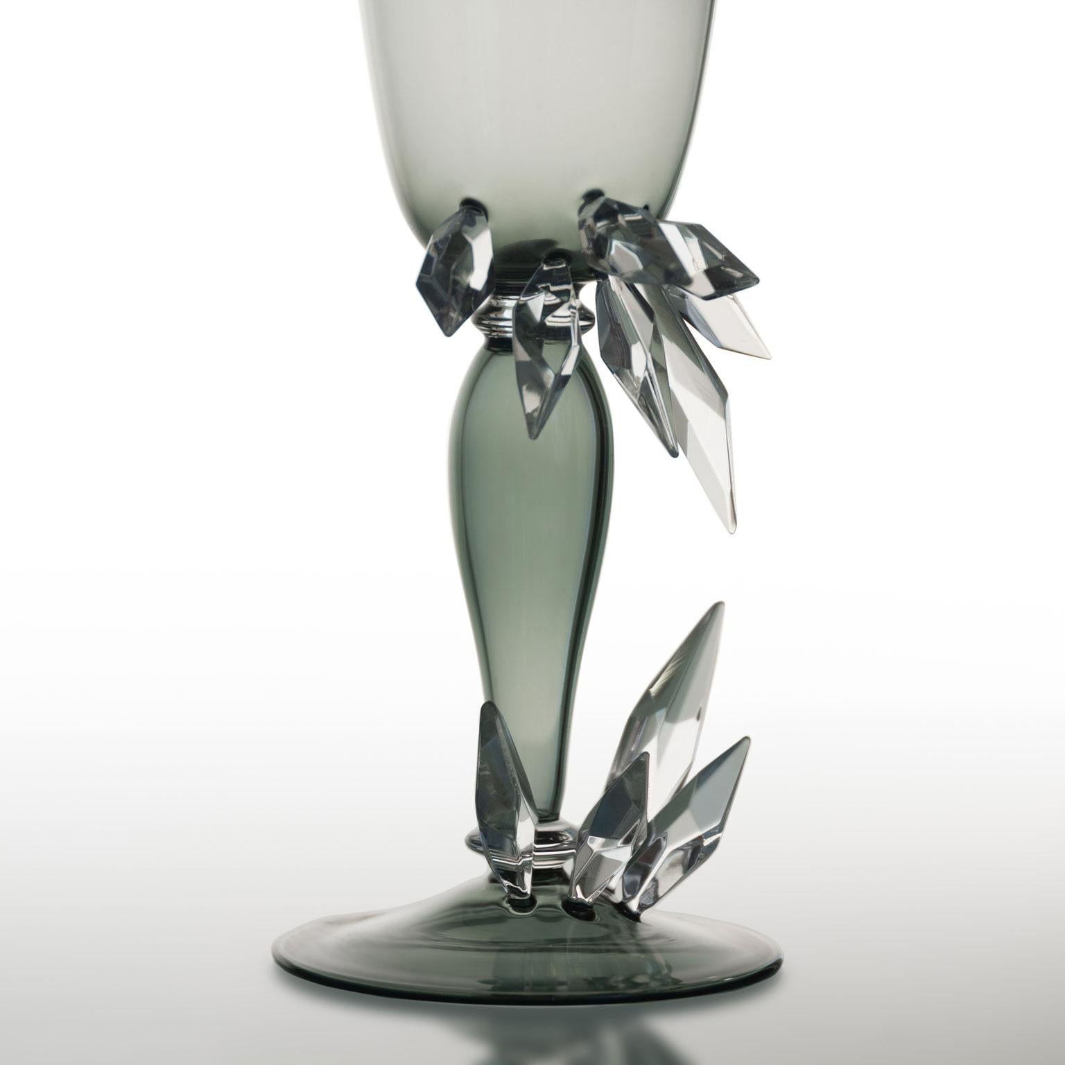 Contemporary Reclaimed Hand Blown Black Glass Sculptured Goblets Set ...