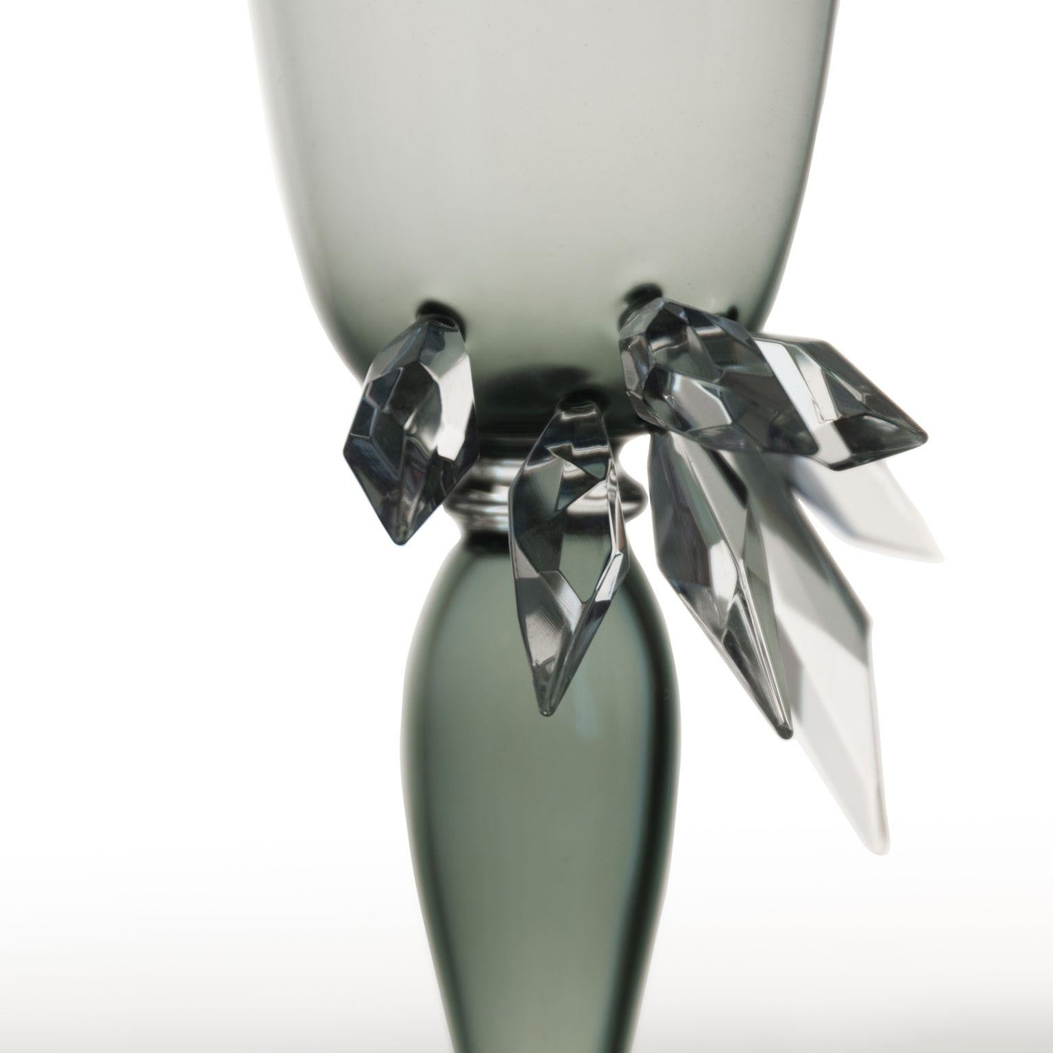 Contemporary Reclaimed Hand Blown Black Glass Sculptured Goblets Set ...
