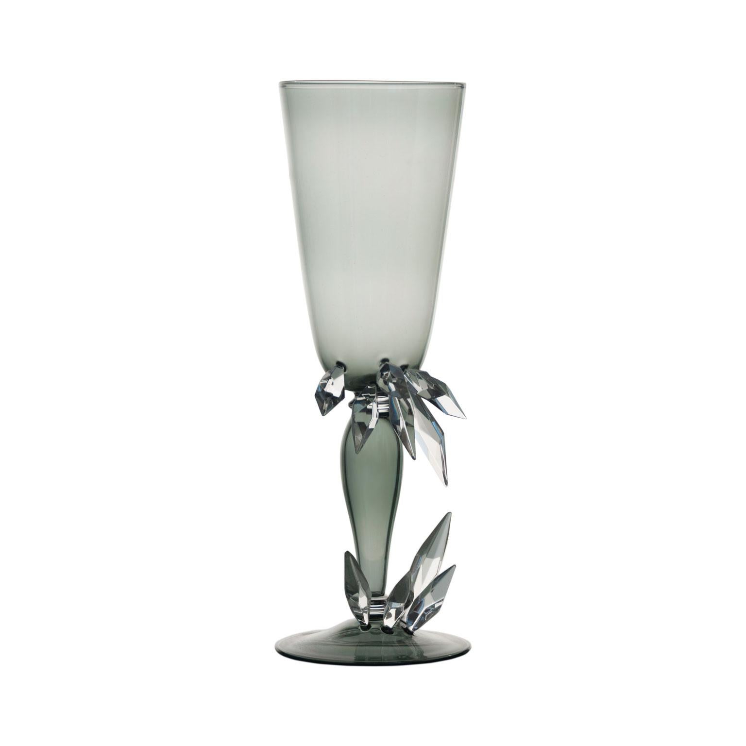 Contemporary Reclaimed Hand Blown Black Glass Sculptured Goblets Set For Sale At 1stdibs