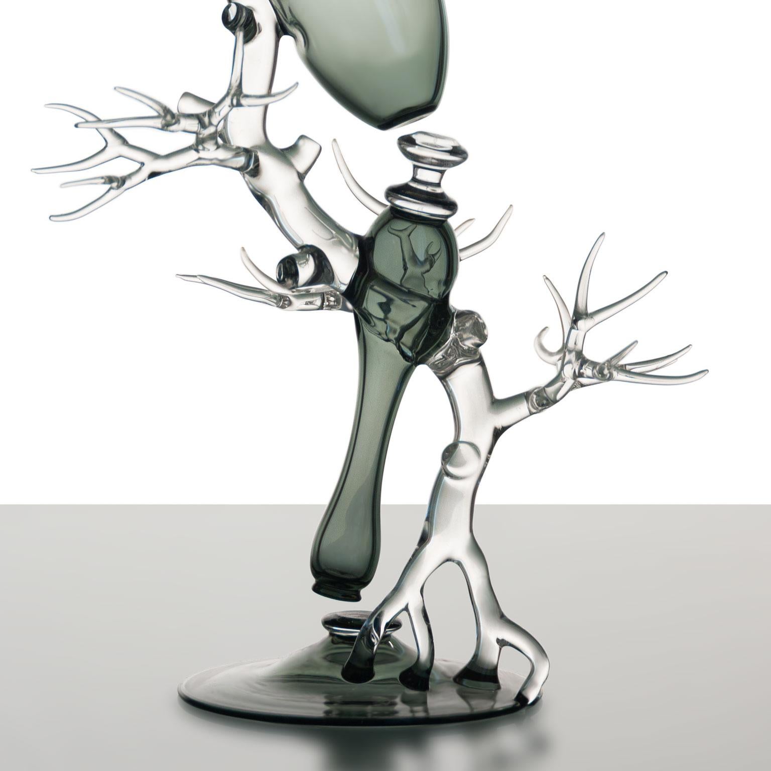 Contemporary Reclaimed Hand Blown Black Glass Sculptured Goblets Set ...