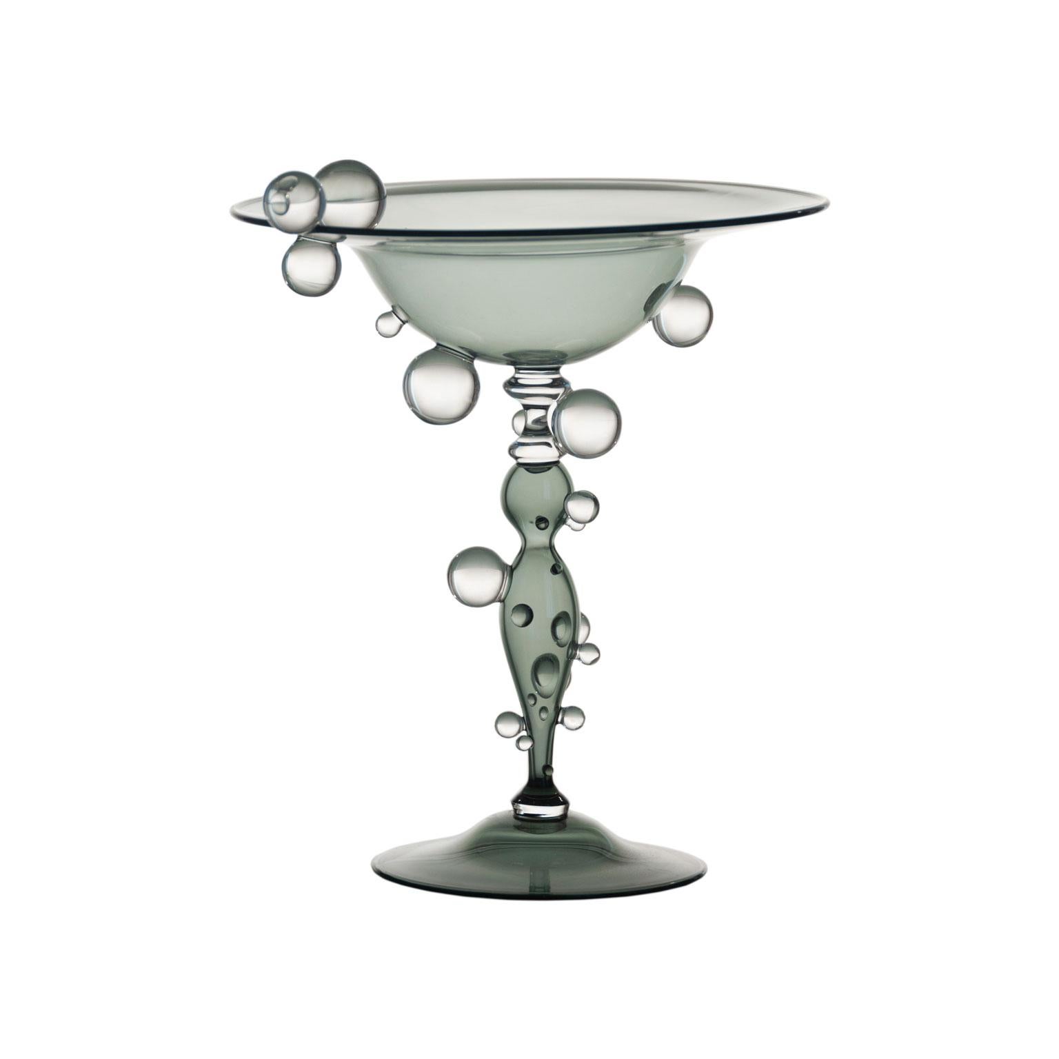 Contemporary Reclaimed Hand Blown Black Glass Sculptured Goblets Set ...