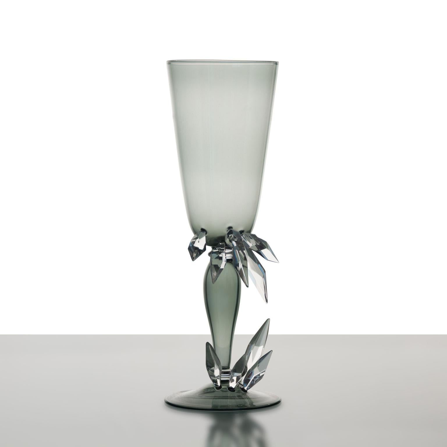 Contemporary Reclaimed Hand Blown Black Glass Sculptured Goblets Set ...