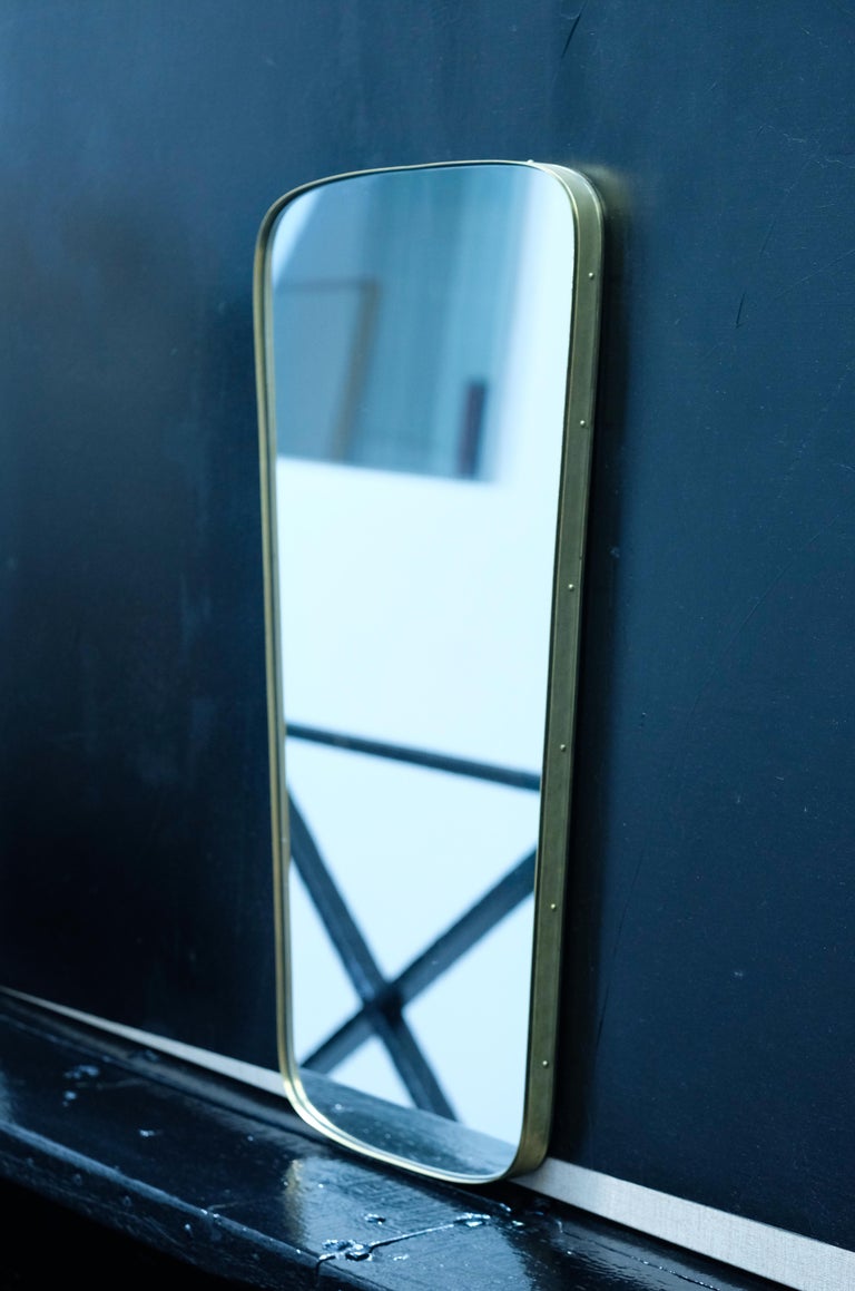 Contemporary Rectangular Mirror Round Edges and Embossed Brass Frame ...