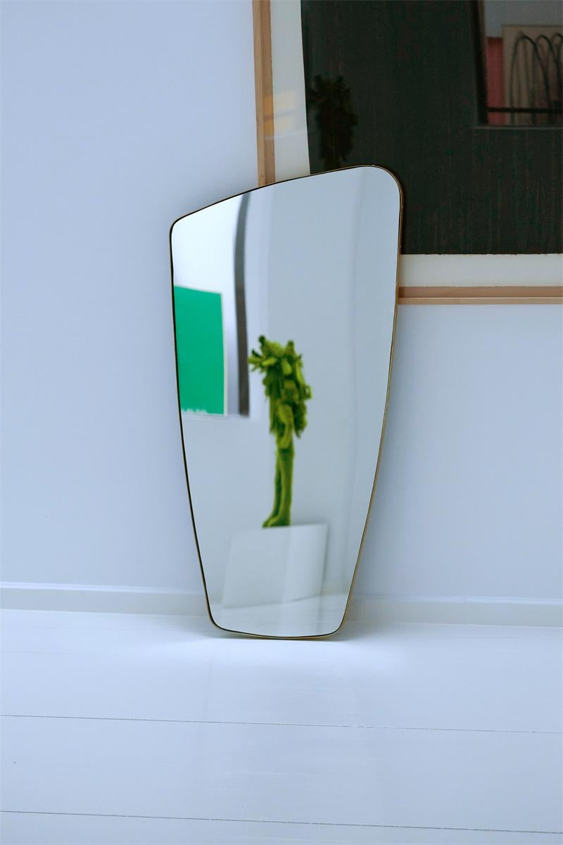 Mid-Century Style Rectangular Mirror Round Edges and Embossed Brass ...