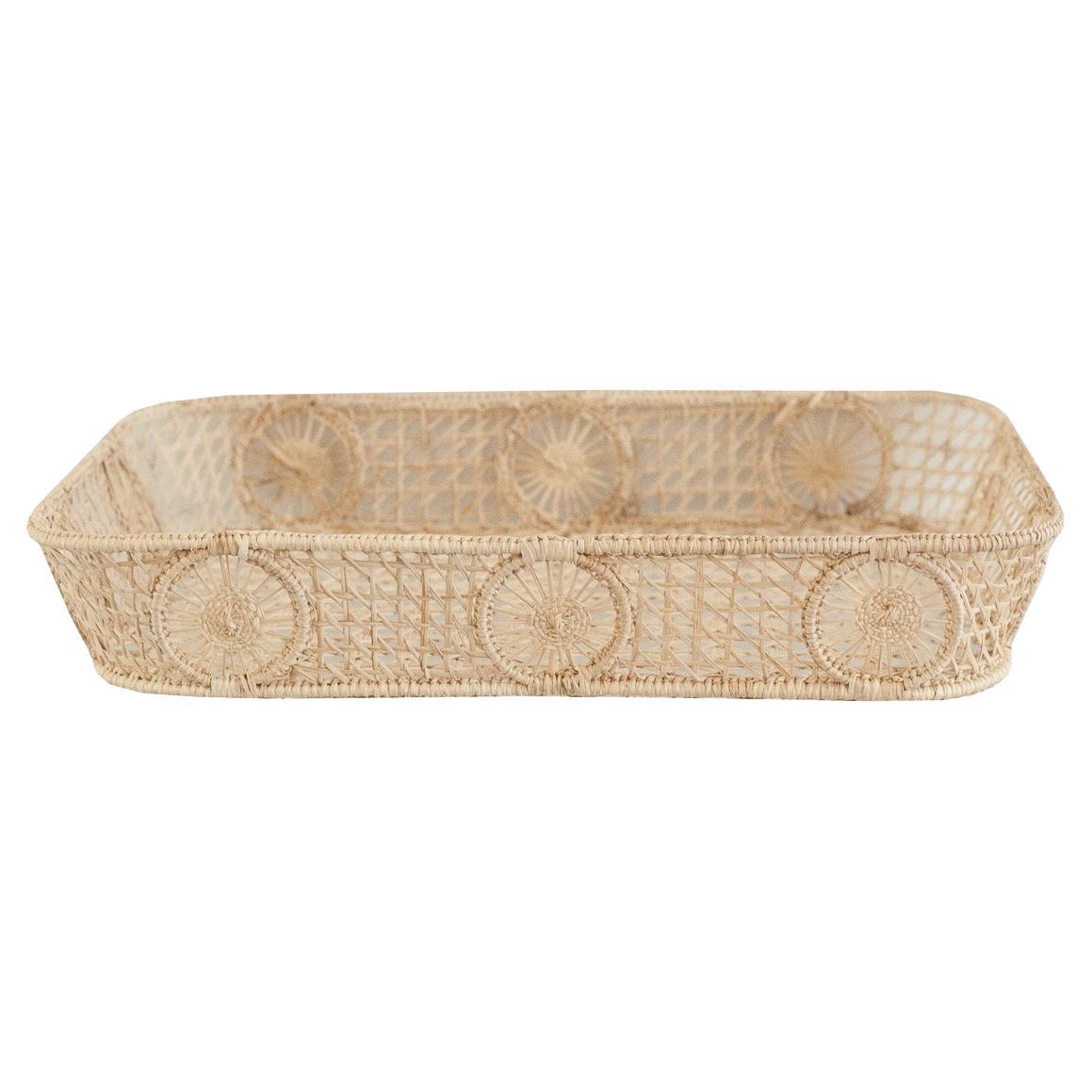 Contemporary Checkered Rectangular Rattan Serving Tray with Handles For ...