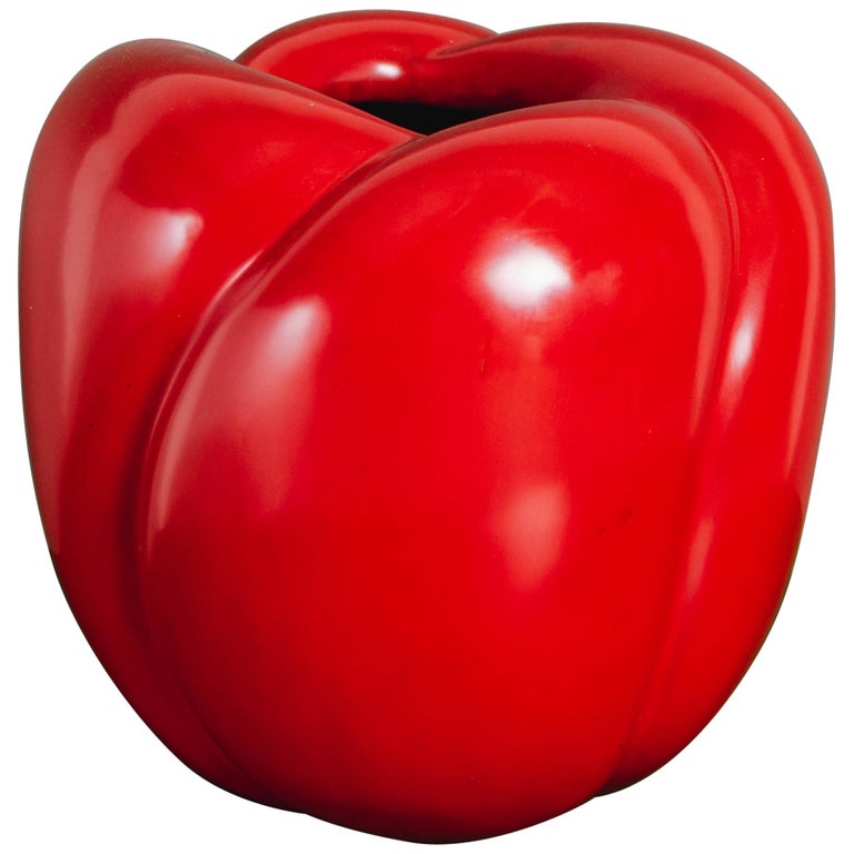 Contemporary Red Lacquer 4 Petal Pot by Robert Kuo, Hand Repoussé ...