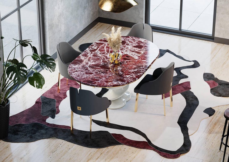 Contemporary Red Levanto Marble Oval Dining Table With Base Lacquered ...