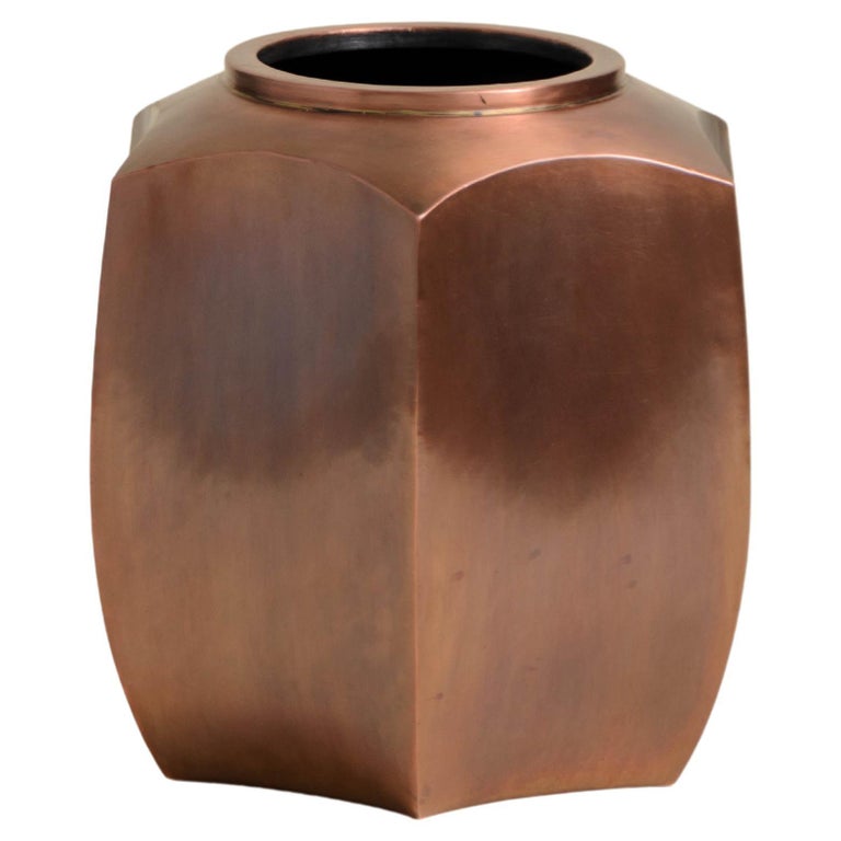 Contemporary Repoussé Hexagonal Short Jar in Antique Copper by Robert ...