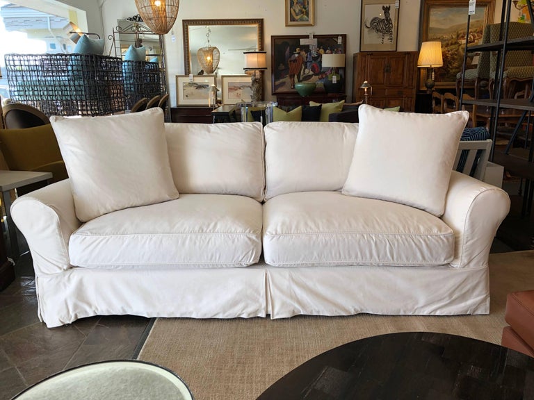 Contemporary Restoration Hardware Roll Arm White Cotton Slipcovered ...