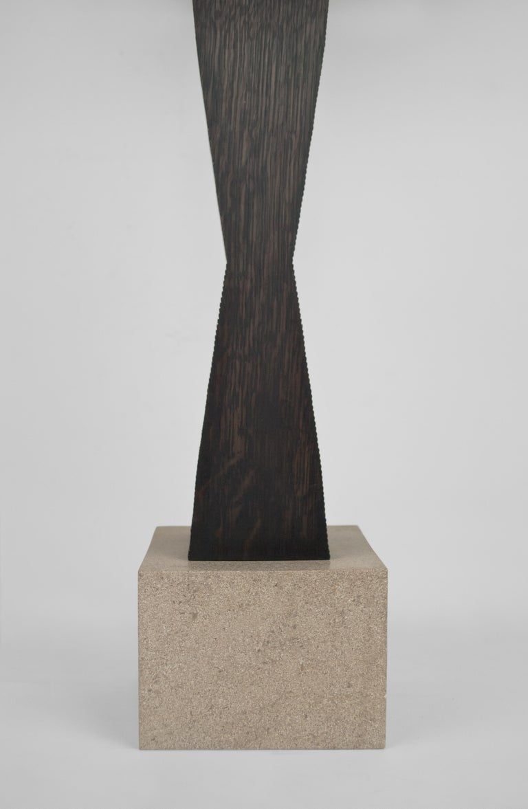 Contemporary Ridge Lamp with Geometric Oak Base and linen Shade For ...