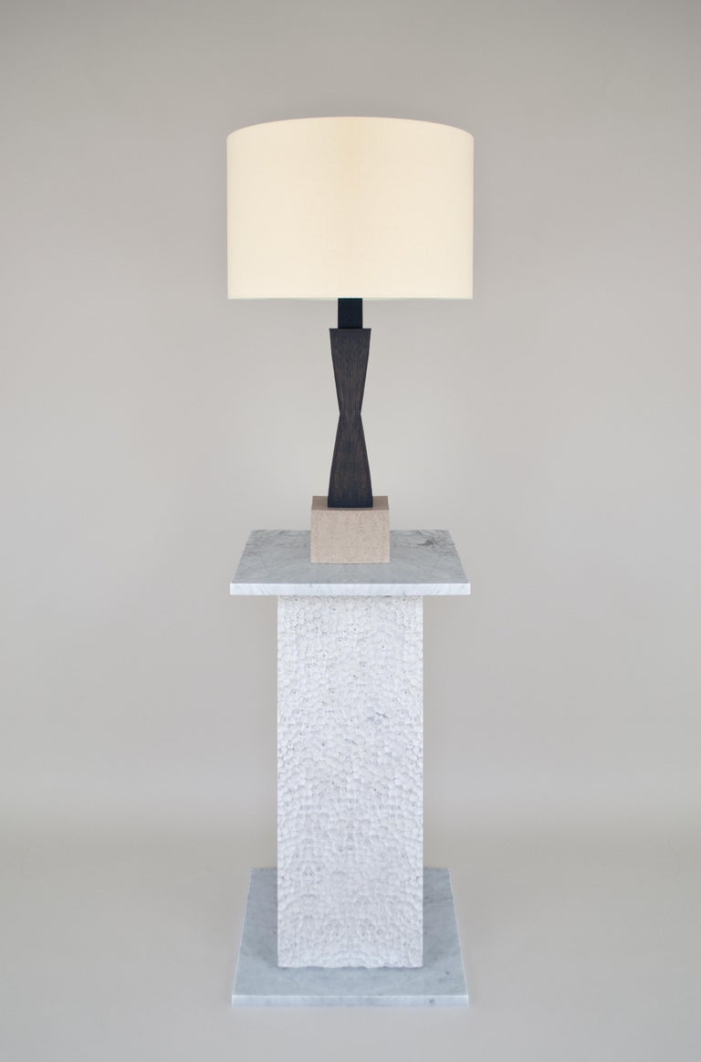 Contemporary Ridge Table Lamp - Geometric Oak and Limestone base with ...