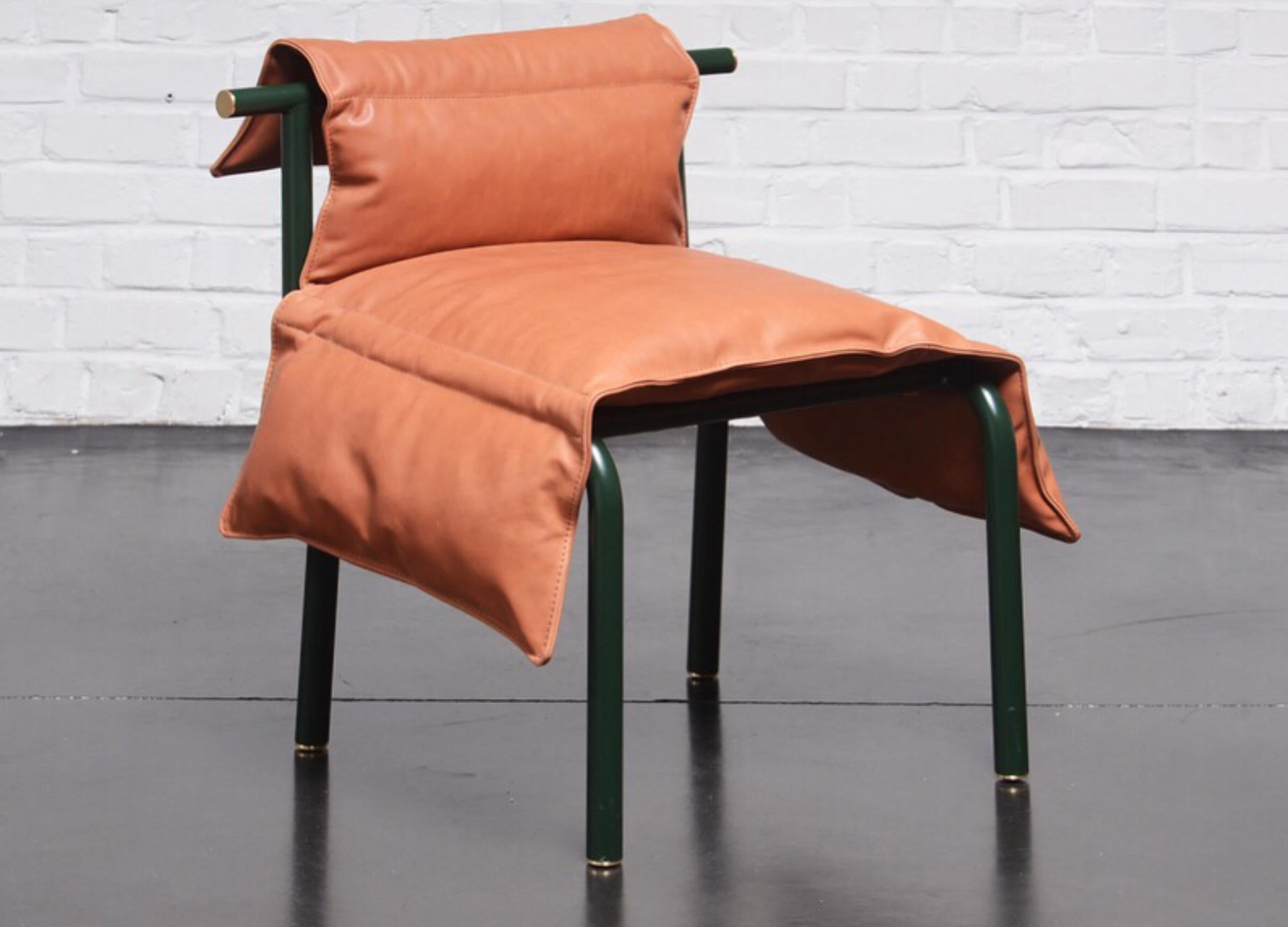 Contemporary Rio Chair in Green Iron with Leather Seat and Brass ...