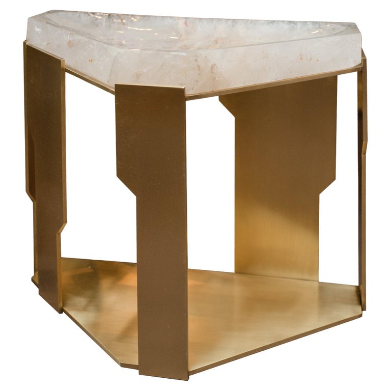 Contemporary Rock Crystal and Brass Table with Geometric Base For Sale ...