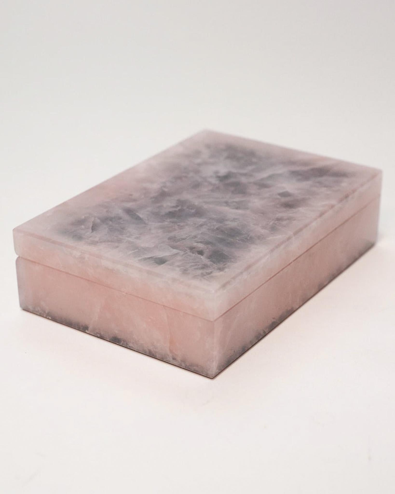 Contemporary Rose Quartz Box with Hinged Lid For Sale at 1stDibs