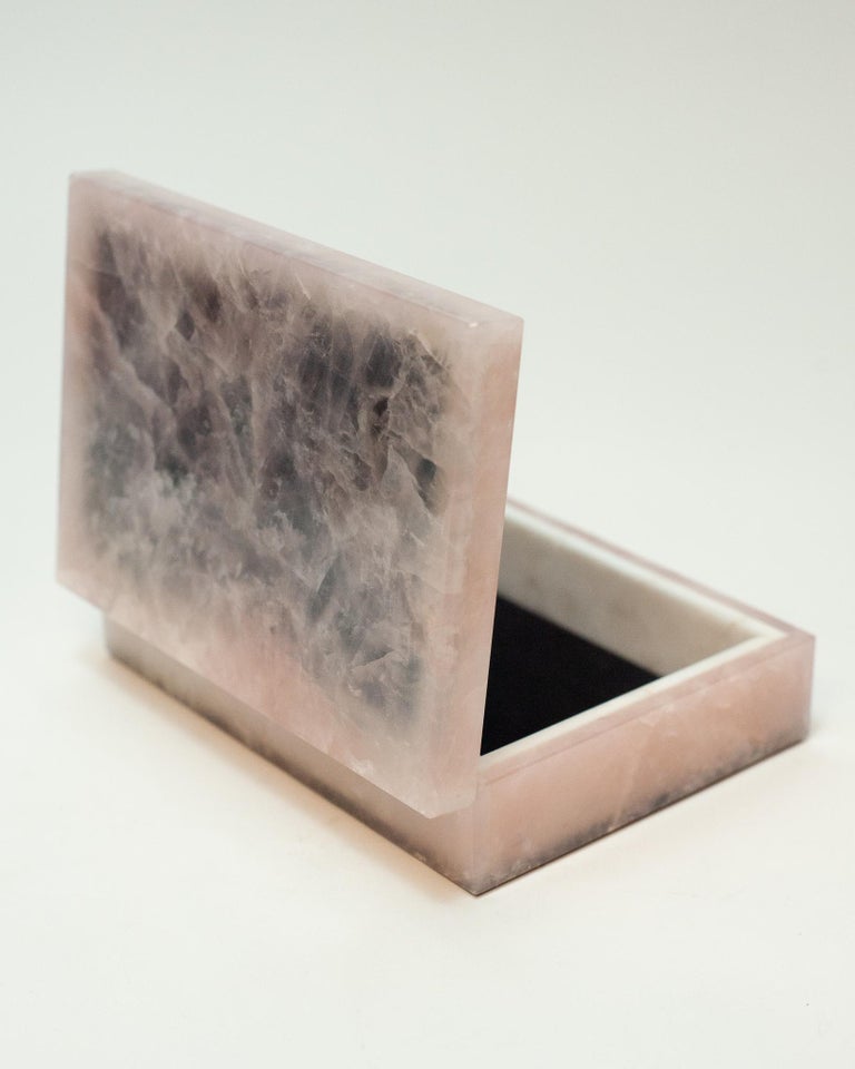 Contemporary Rose Quartz Box with Hinged Lid For Sale at 1stDibs