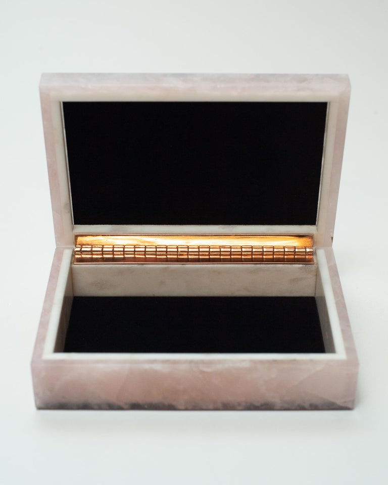 Contemporary Rose Quartz Box with Hinged Lid For Sale at 1stDibs