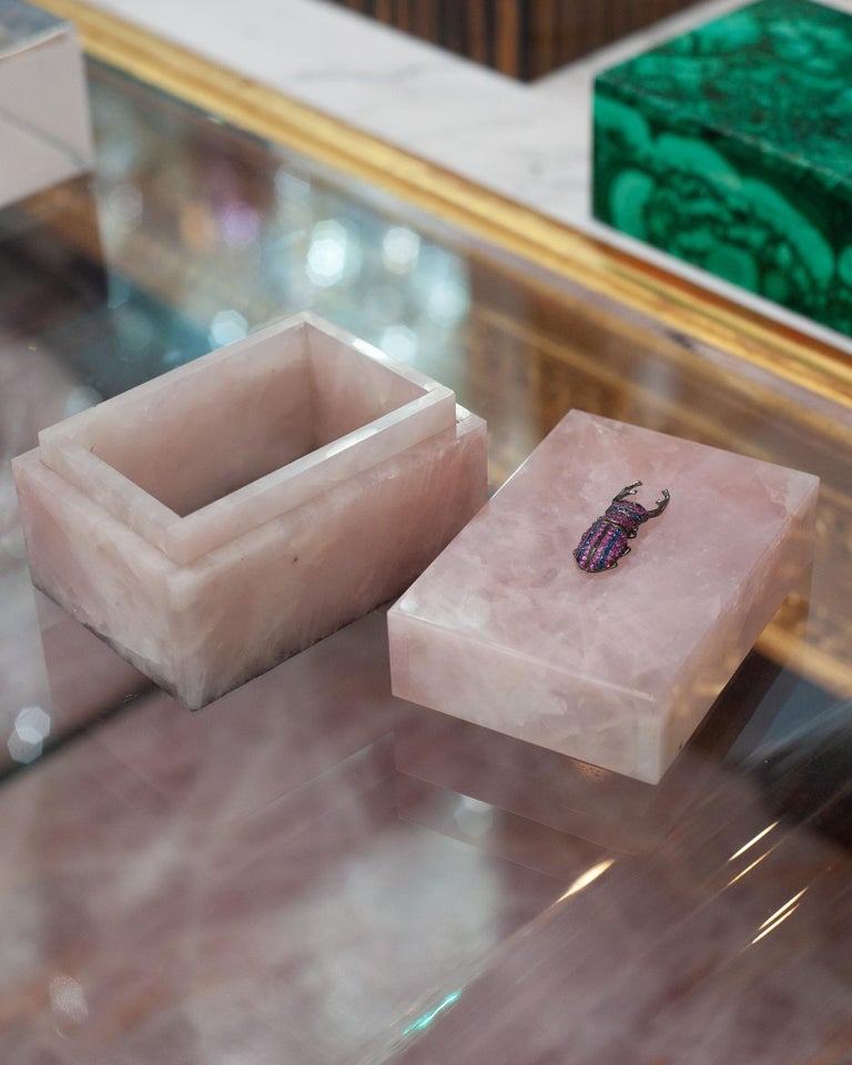 Contemporary Rose Quartz Box with Sapphire Pavé Jewelled Insect For ...