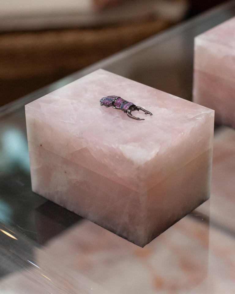 Contemporary Rose Quartz Box with Sapphire Pavé Jewelled Insect For ...