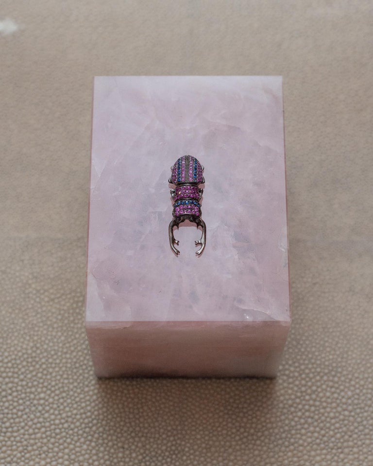 Contemporary Rose Quartz Box with Sapphire Pavé Jewelled Insect For ...