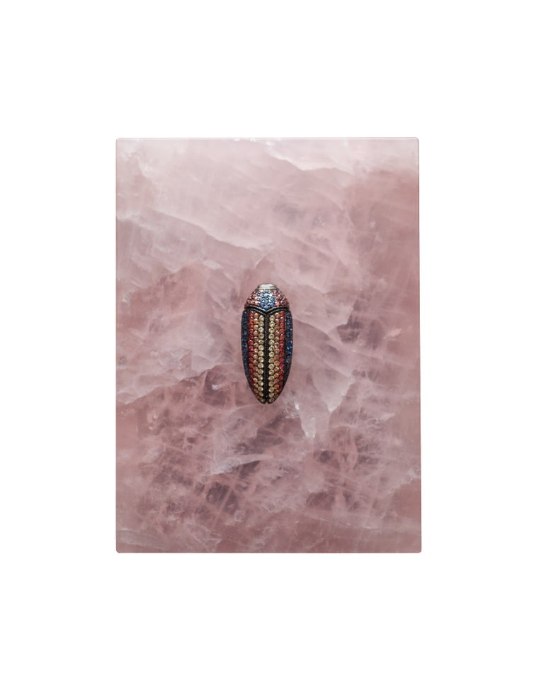 Contemporary Rose Quartz Box with Sapphire Pavé Jewelled Insect For ...