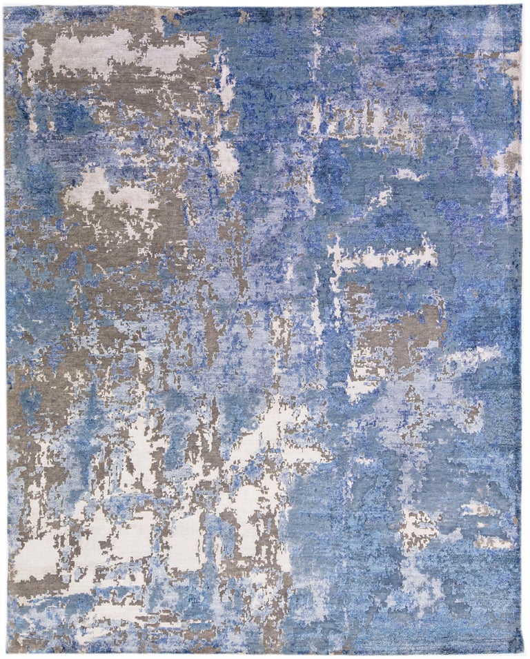 Contemporary Rosewood Wool and Silk Abstract Rug In Blue For Sale at ...