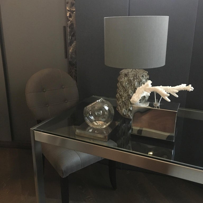 Italy Round Blown Clear Glass and Brass Vase in Chrome Finish For Sale ...