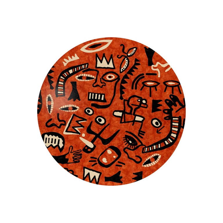 Contemporary Round Centre Coffee Table in Wood Marquetry Basquiat Print ...