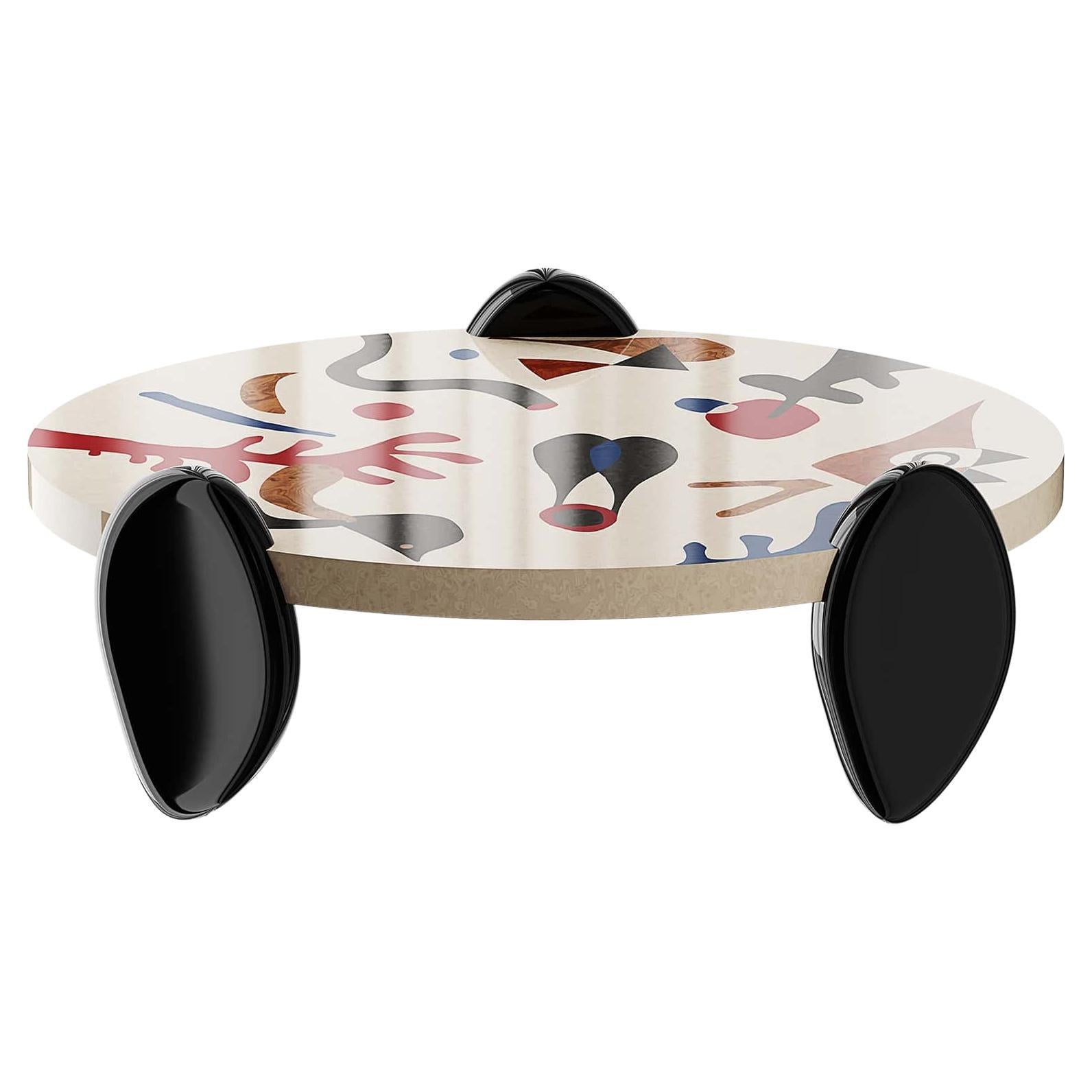 Modern Round Center Coffee Center Table Abstract Pattern Black and ...