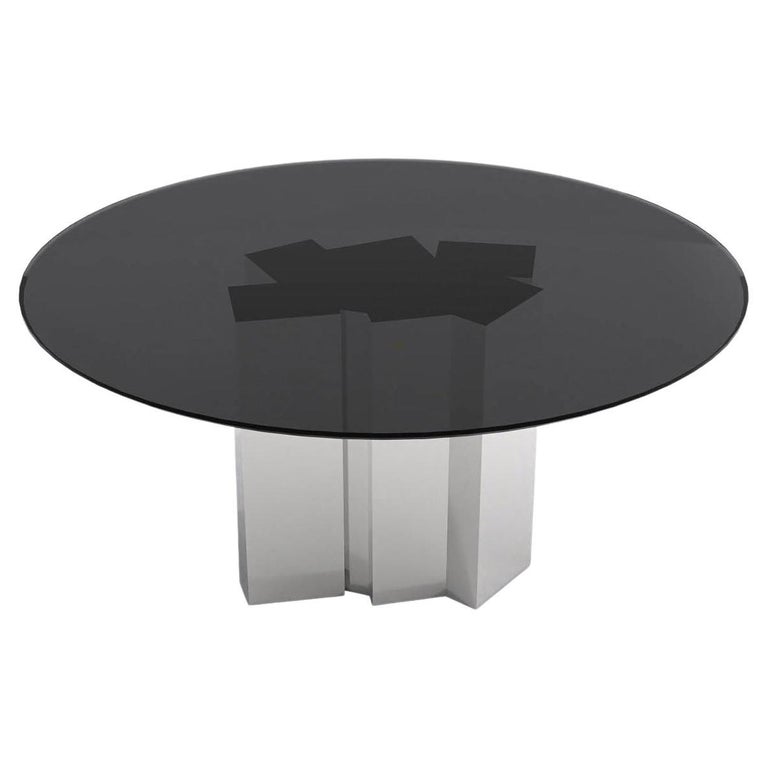Contemporary Round Dining Table in Black Glass and High Polished ...