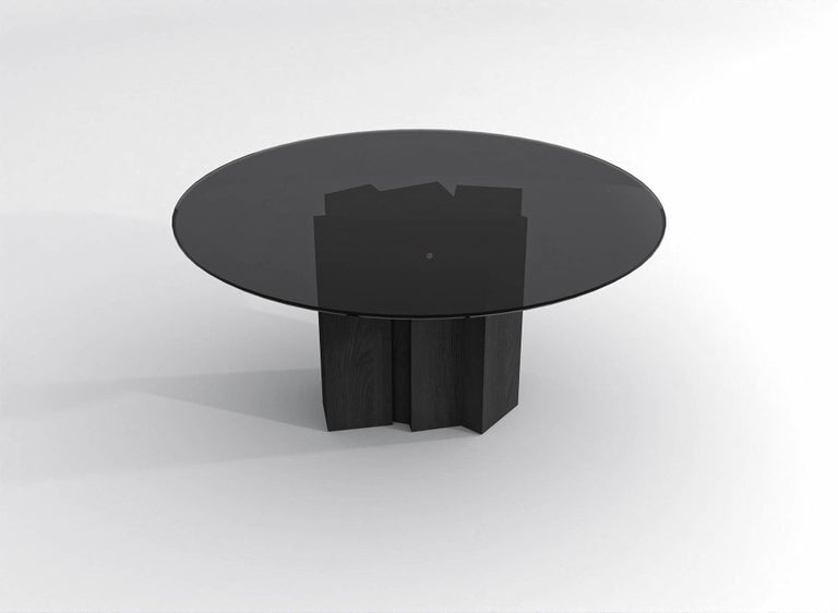 Contemporary Round Dining Table In Black Stained Glass And Black