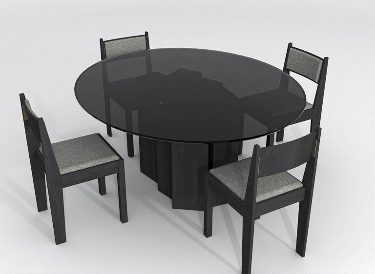 Contemporary Round Dining Table in Black Stained Glass and Black ...
