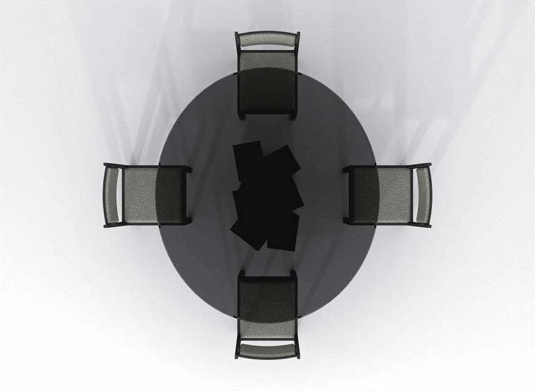 Contemporary Round Dining Table In Black Stained Glass And Black