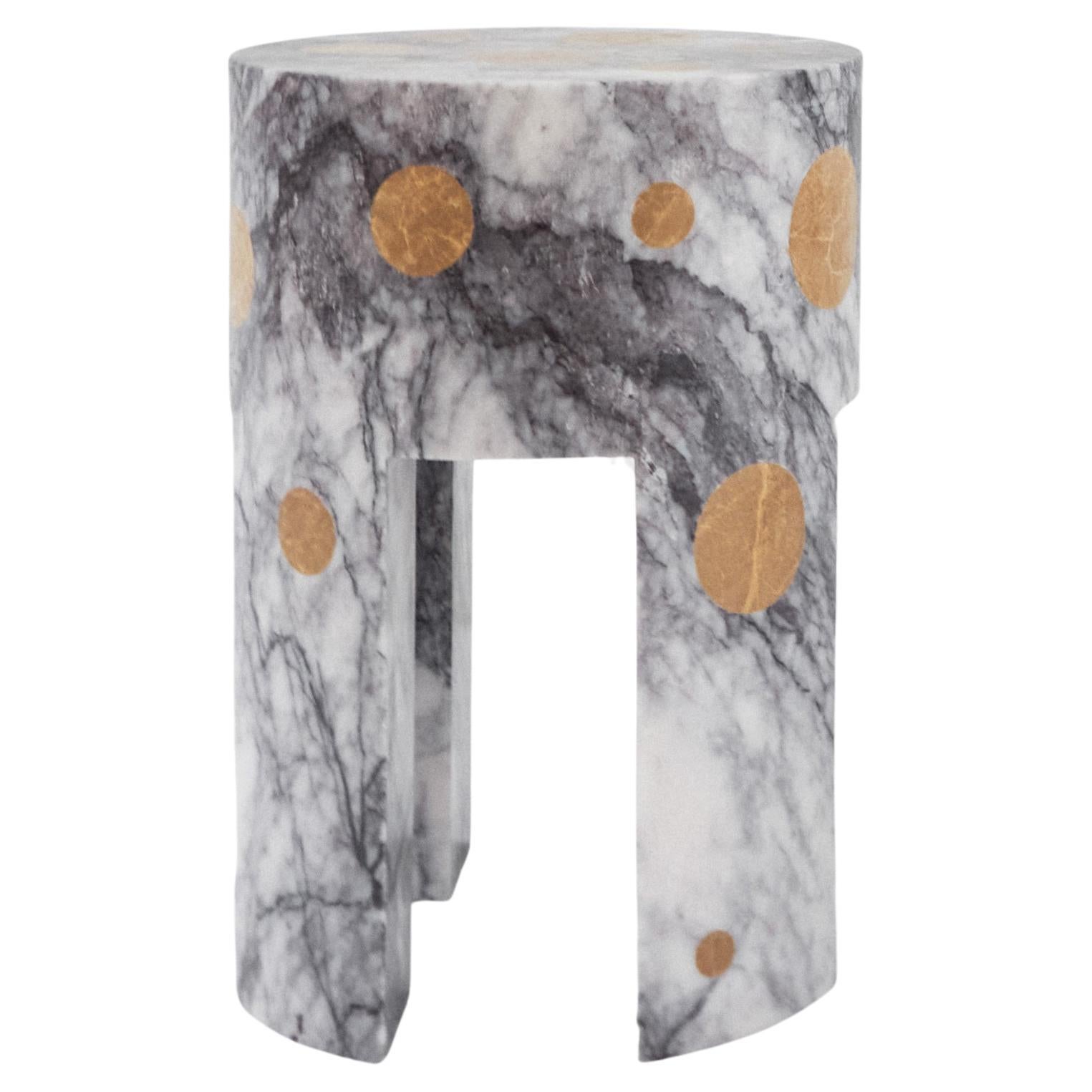 Contemporary Round Marble Black Stipples Stool by Interjeet Sandhu For ...