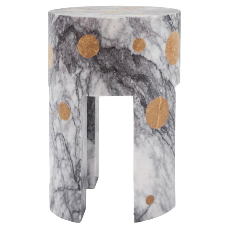 Contemporary Round Marble Black Stipple Stool by Interjeet Sandhu For ...