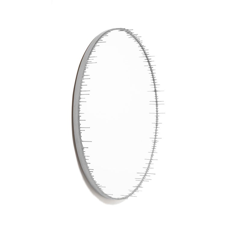 Contemporary Round Resin Drip Mirror in Metallic Silver by Elyse Graham ...