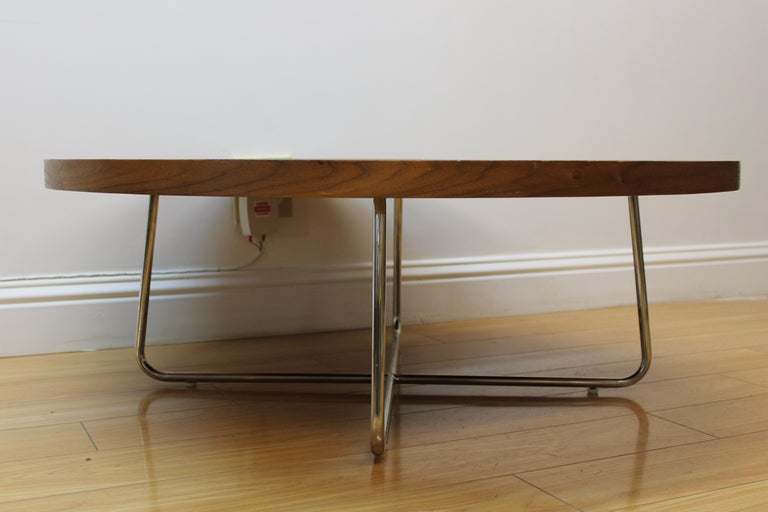 Contemporary Round Smokey Glass Top Coffee Table w/ Metal Base For Sale ...