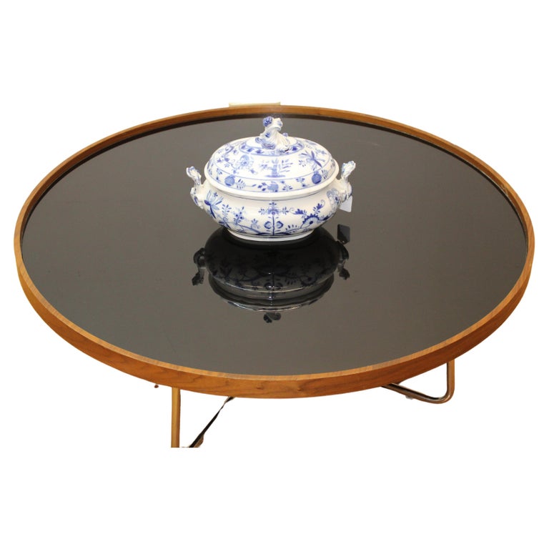Contemporary Round Smokey Glass Top Coffee Table w/ Metal Base For Sale ...