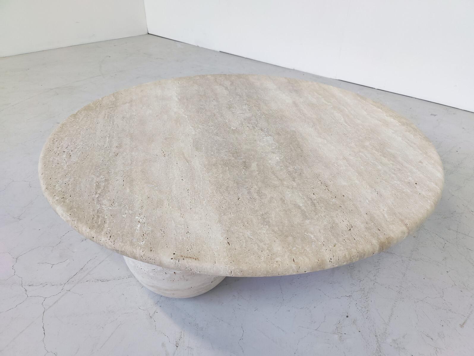 Contemporary Round Travertine Coffee Table, Italy For Sale at 1stDibs
