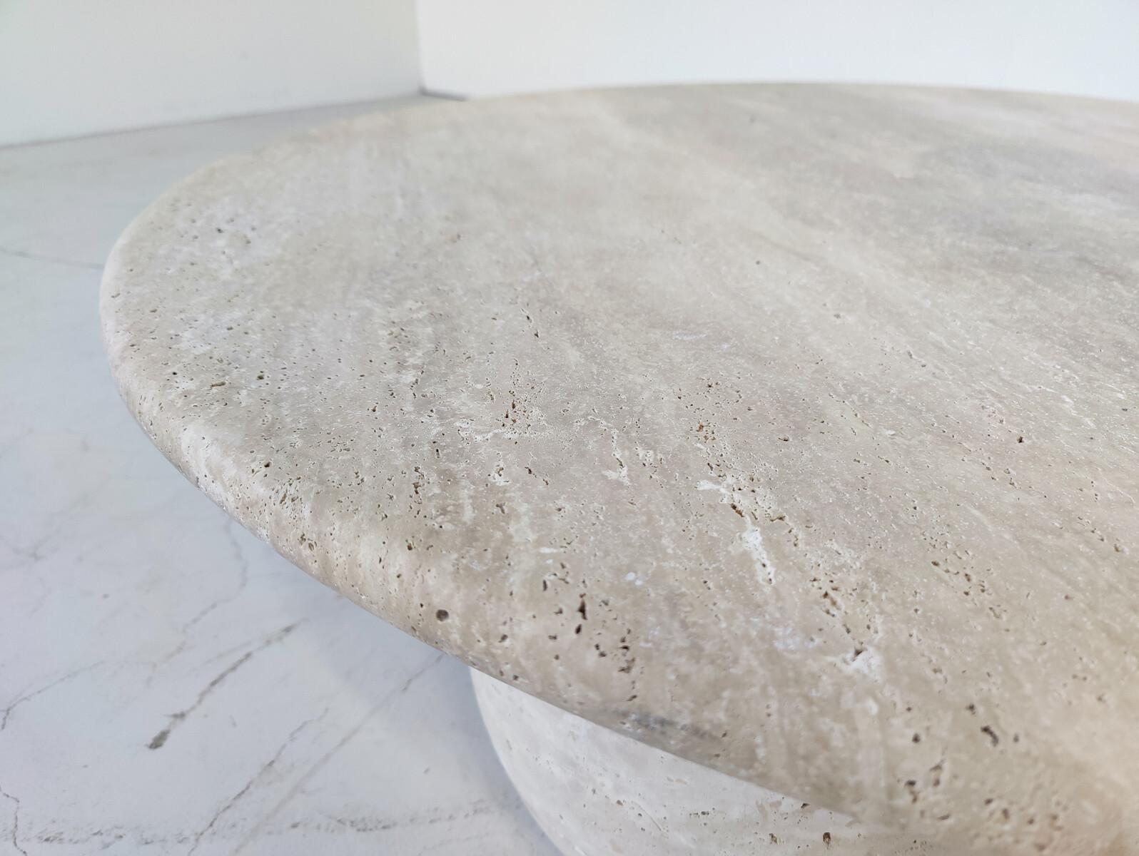 Contemporary Round Travertine Coffee Table, Italy For Sale at 1stDibs