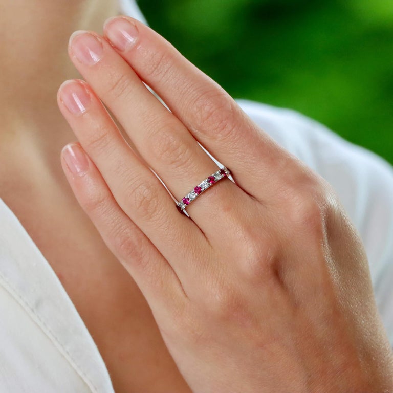 Contemporary Ruby and Diamond Half Eternity Band Ring in 18k White Gold ...