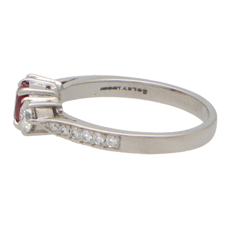 Contemporary Ruby and Diamond Ring with Diamond Shoulders in Platinum ...