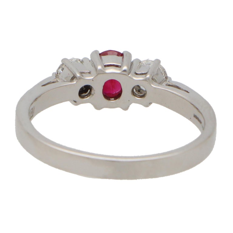 Contemporary Ruby and Diamond Ring with Diamond Shoulders in Platinum ...