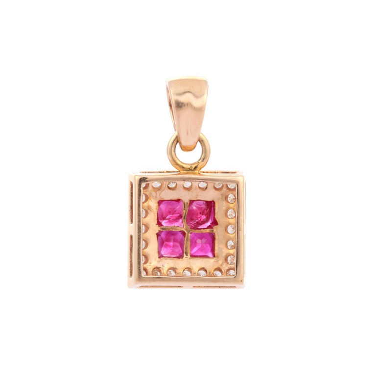 Contemporary Ruby and Diamond Square Pendant in 14K Solid Rose Gold For ...