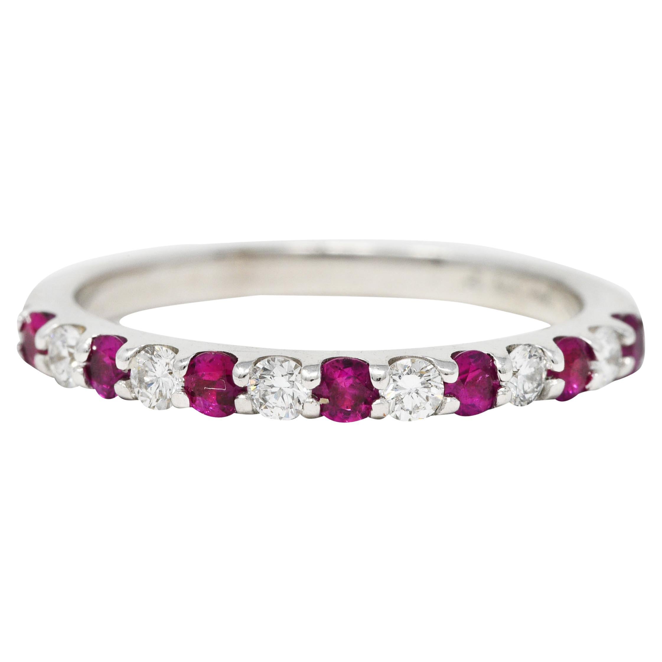 Diamonds, Rubies, 14 Karat White Gold Band Ring For Sale at 1stDibs