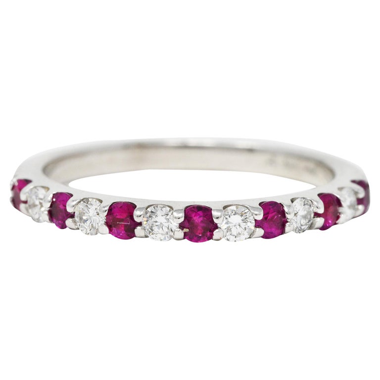 Contemporary Ruby Diamond 14 Karat White Gold Stacking Band Ring For ...