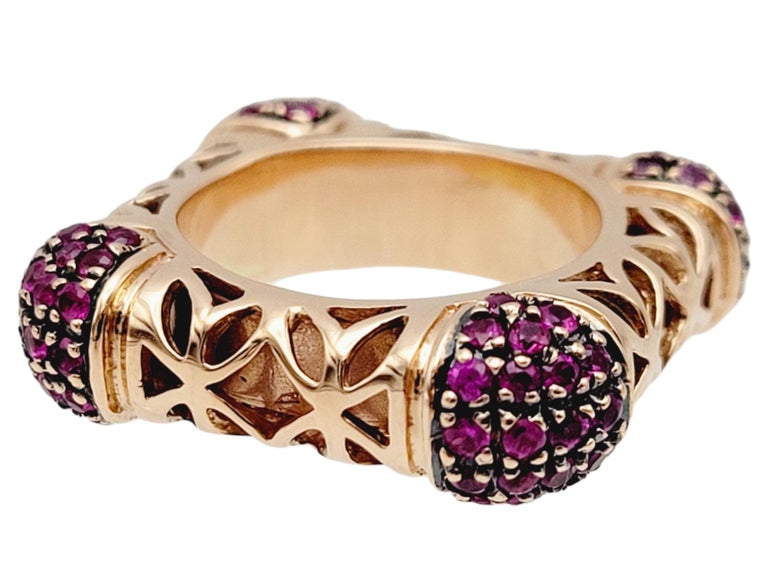 Contemporary Ruby Filigree Square Statement Band Ring in 14 Karat Rose ...