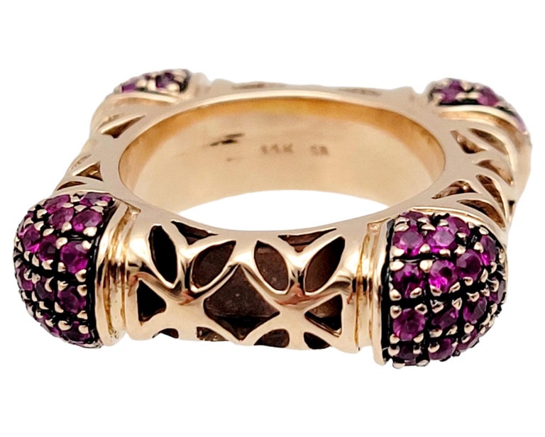 Contemporary Ruby Filigree Square Statement Band Ring in 14 Karat Rose ...
