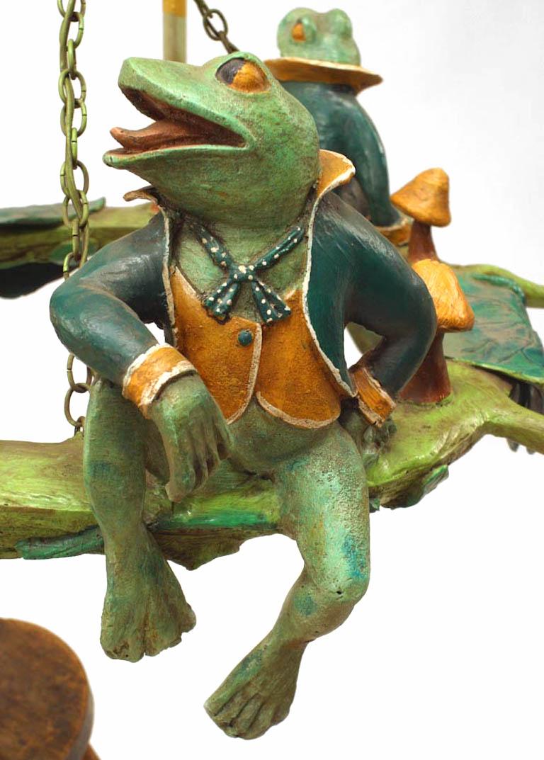 Contemporary Rustic Light Fixture with Frogs and Lily Pads at 1stDibs