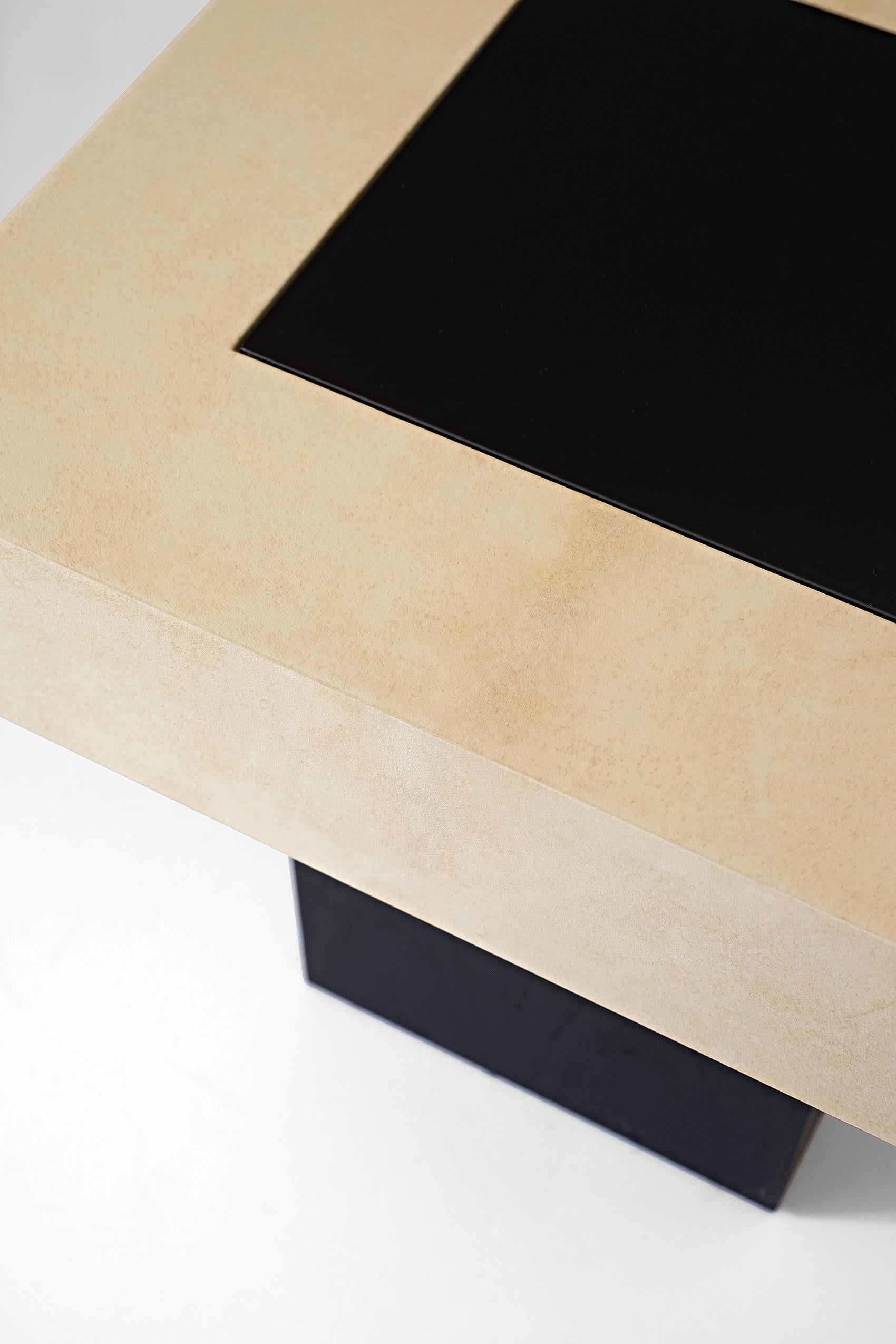 Contemporary Side Low Table Echtes Pergament Wood Schwarz Weiß im ...